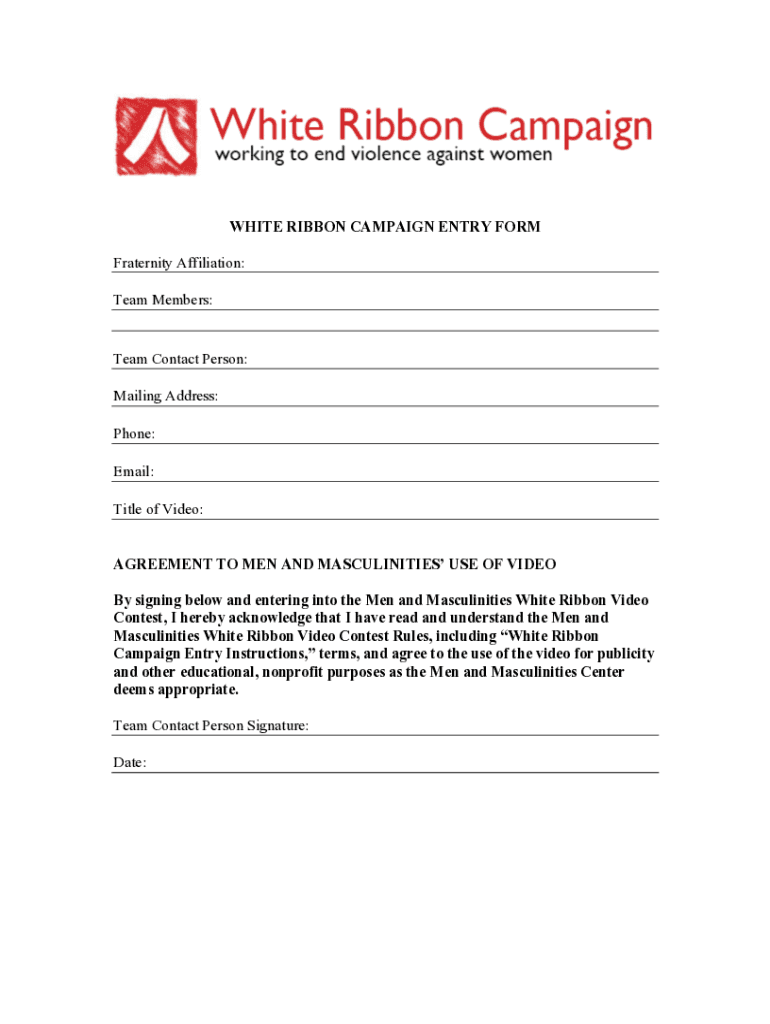 Fillable Online WHITE RIBBON CAMPAIGN ENTRY FORM Fax Email Print ...