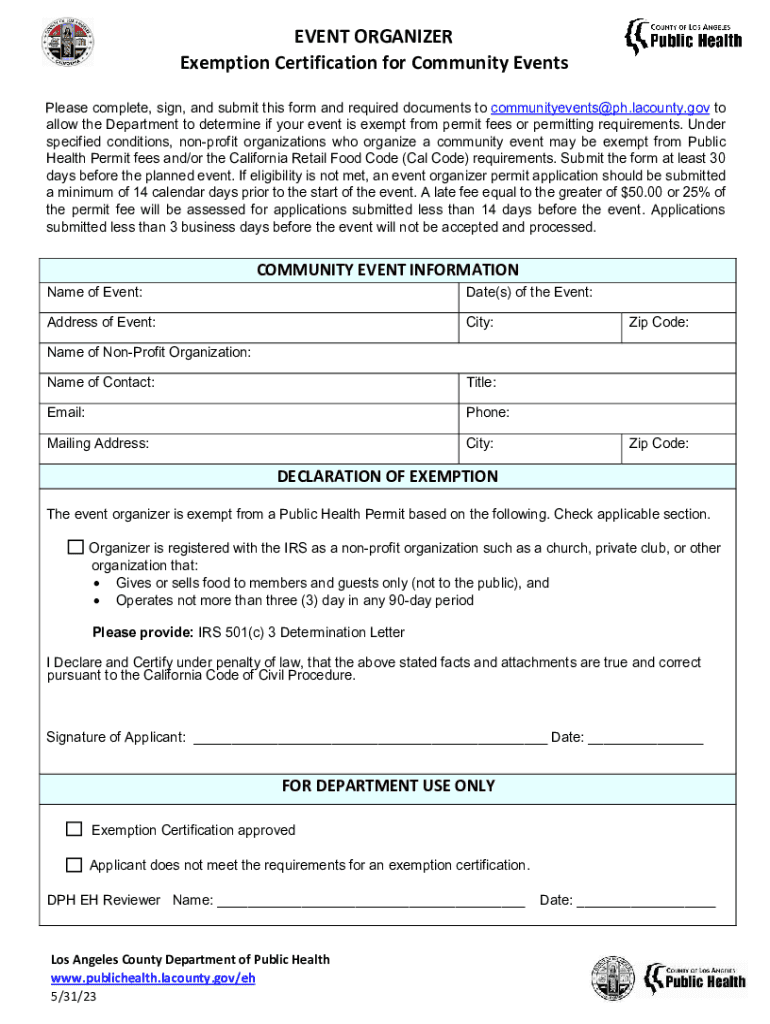 Fillable Online Event Organizer. Exemption Certification for Community Events Fax Email Print ...