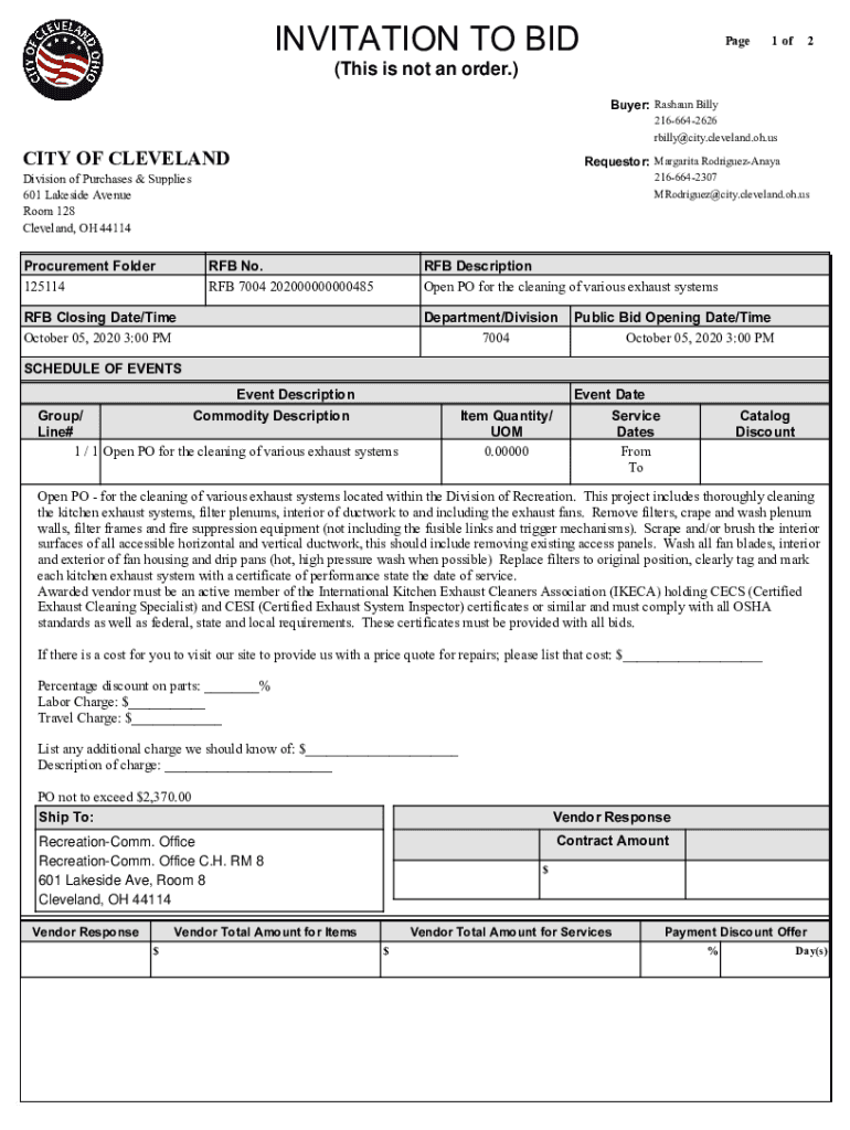 Fillable Online 1 / 1 Open PO for the cleaning of various exhaust ...