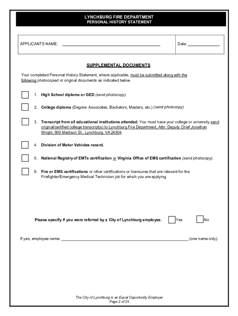 Fillable Online Personal history statement firefighter: Fill out & sign ...