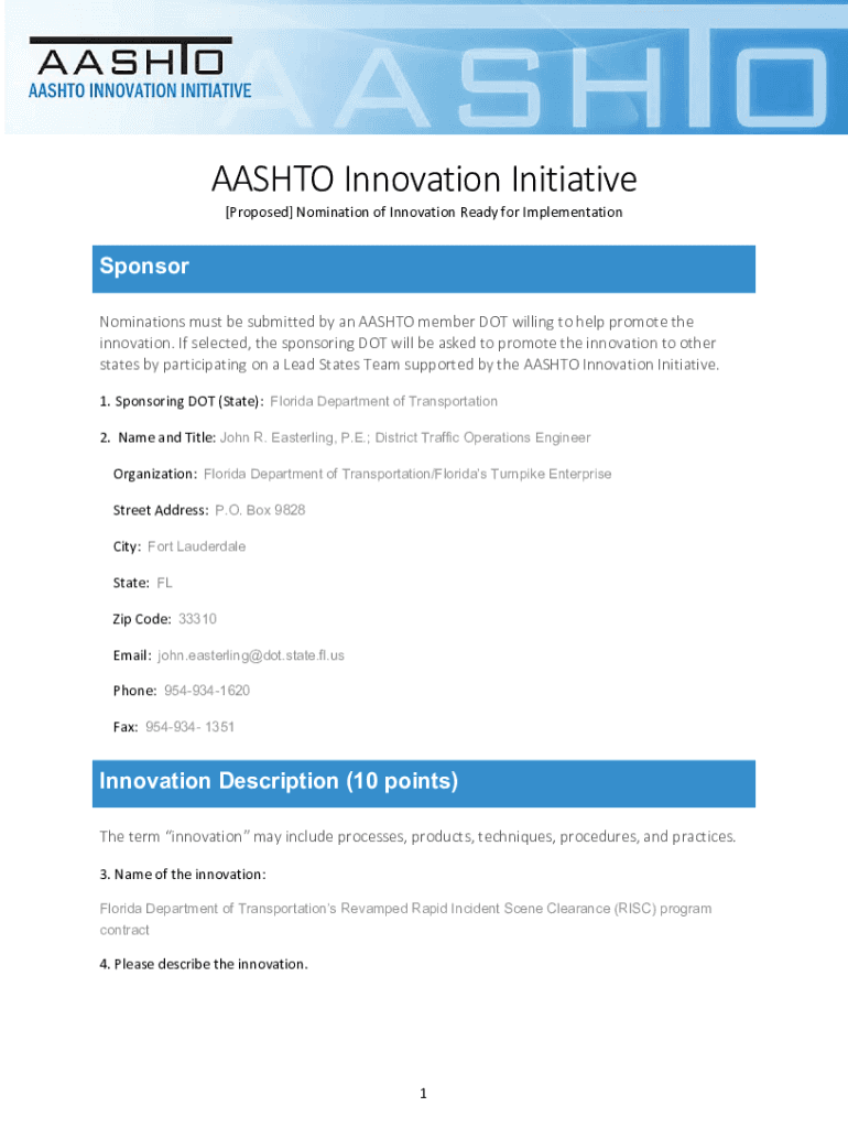 Fillable Online web transportation AASHTO AII Nomination Form 2020 ...