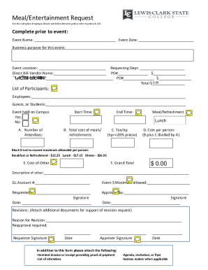 Fillable Online Meal/Entertainment Request Fax Email Print - pdfFiller