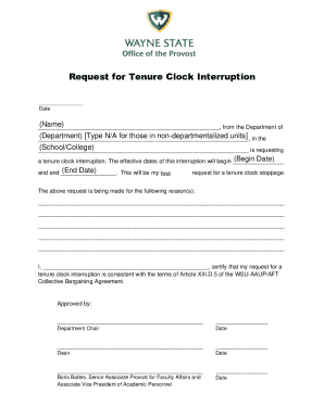 Fillable Online provost wayne request to stop the clock tenure ...