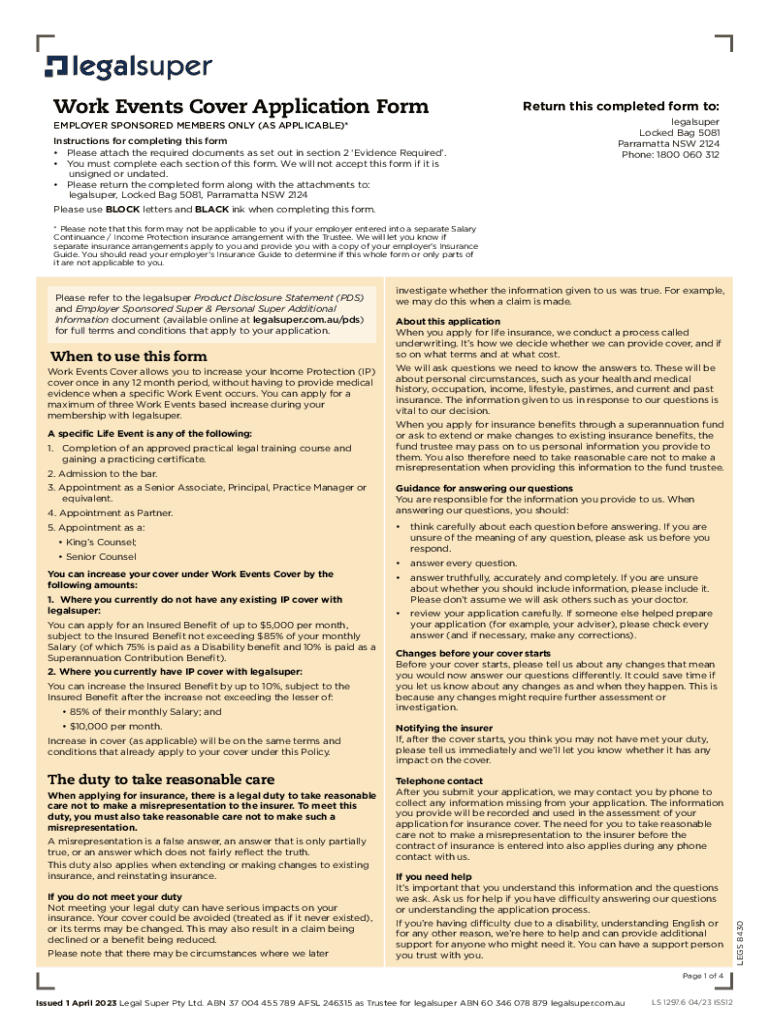 Fillable Online Work Events Cover Application Form Fax Email Print ...