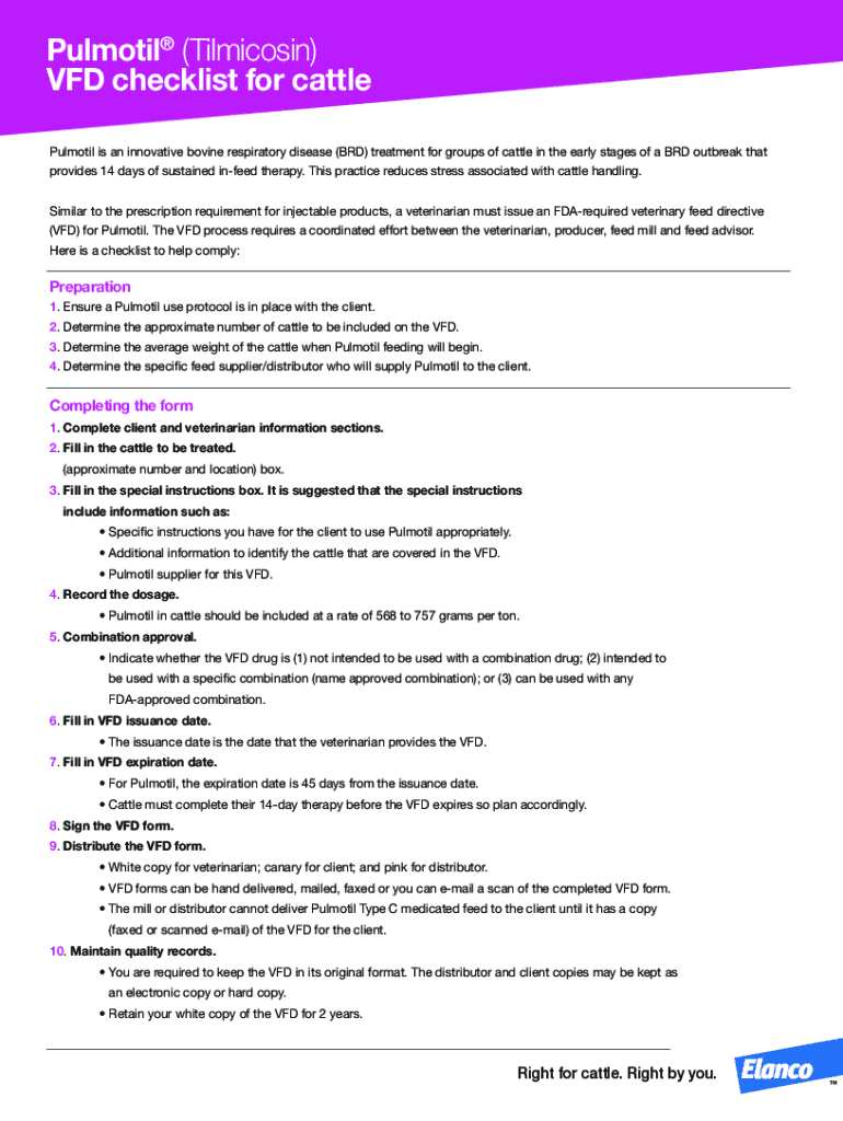 Fillable Online Fillable Online Pulmotil VFD form and checklist ...