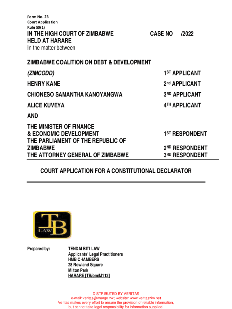 Fillable Online ZIMCODD Applicant s Founding Affidavit pdf Fax Email Fillable Online ZIMCODD Applicant s Founding Affidavit pdf Fax Email
