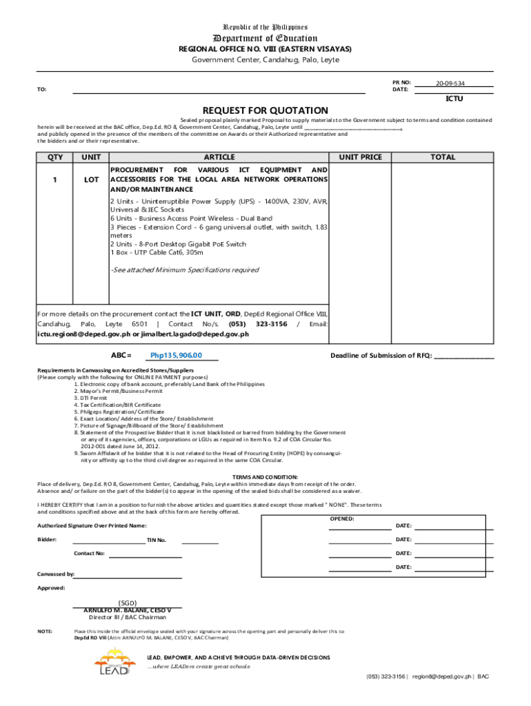 Fillable Online PROCUREMENT FOR VARIOUS ICT EQUIPMENT AND Fax Email ...