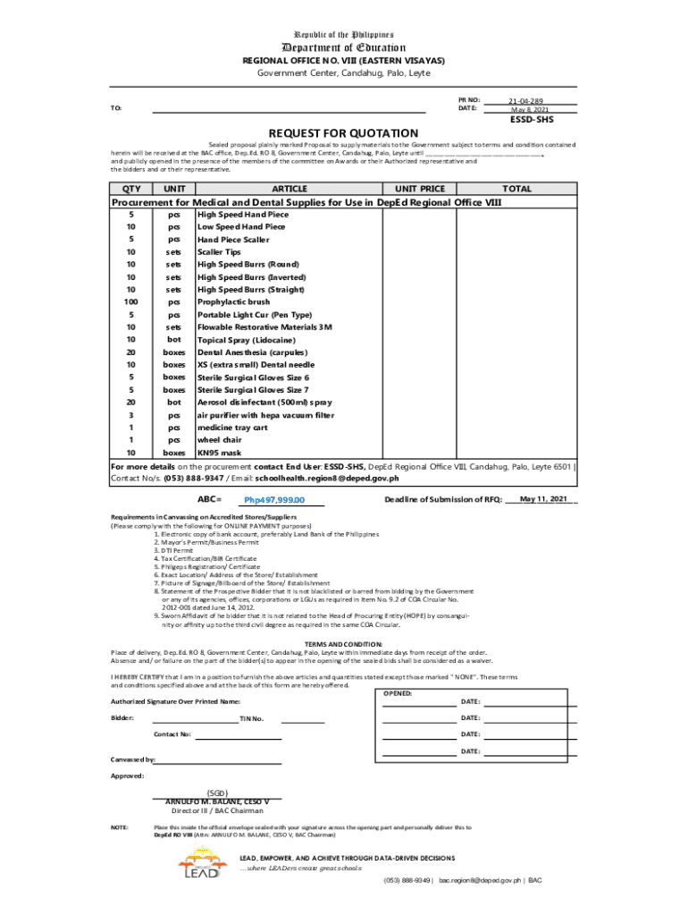 Fillable Online Procurement for Medical and Dental Supplies for Use in ...