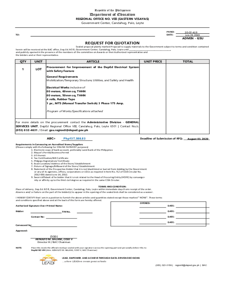 Fillable Online Procurement for Improvement of the DepEd Electrical ...
