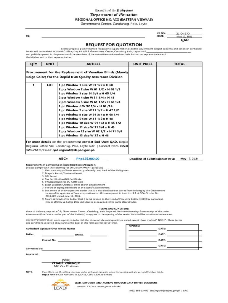 Fillable Online Procurement for the Replacement of Venetian Blinds ...