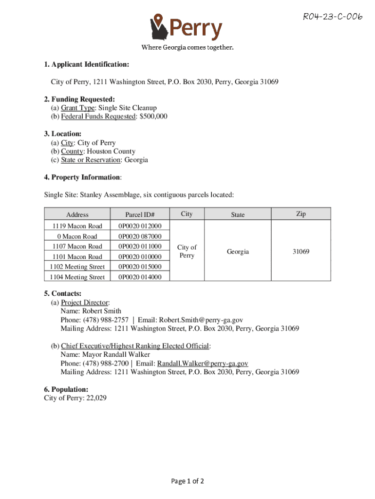Fillable Online City of Perry, 1211 Washington Street, P.O. Box 2030 ...