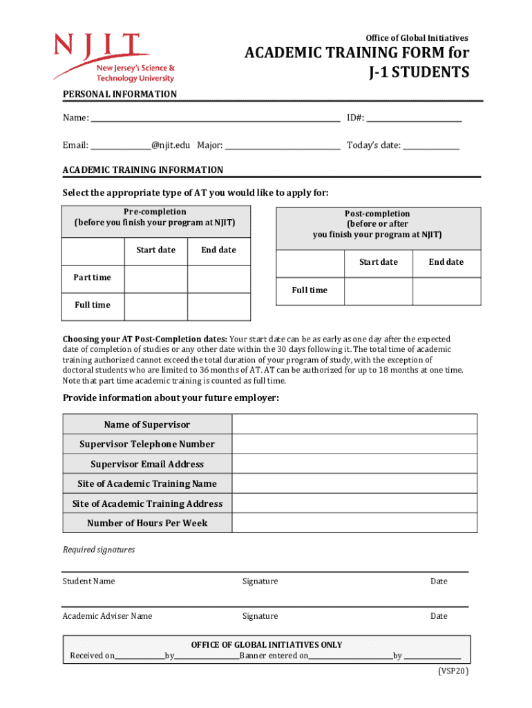 Fillable Online ACADEMIC TRAINING FORM for J-1 STUDENTS Fax Email Print ...