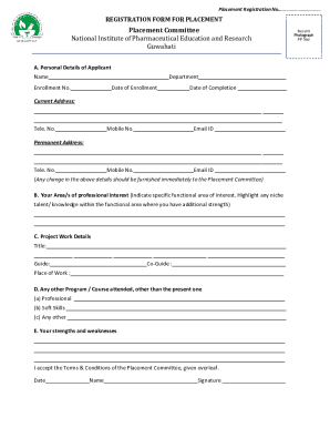 Fillable Online niperguwahati ac Regn form - Placement Fax Email Print ...