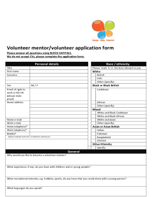 Fillable Online Volunteer mentor/volunteer application form - Bedford Fax Email Print - pdfFiller