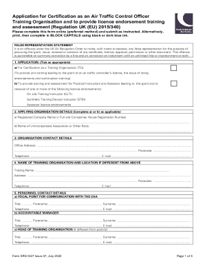 Fillable Online Application for Certification as an Air Traffic Control ...