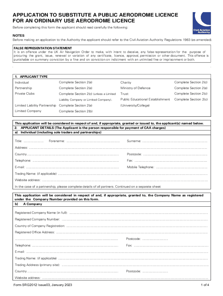 Fillable Online APPLICATION FOR AN AERODROME CERTIFICATE Fax Email ...