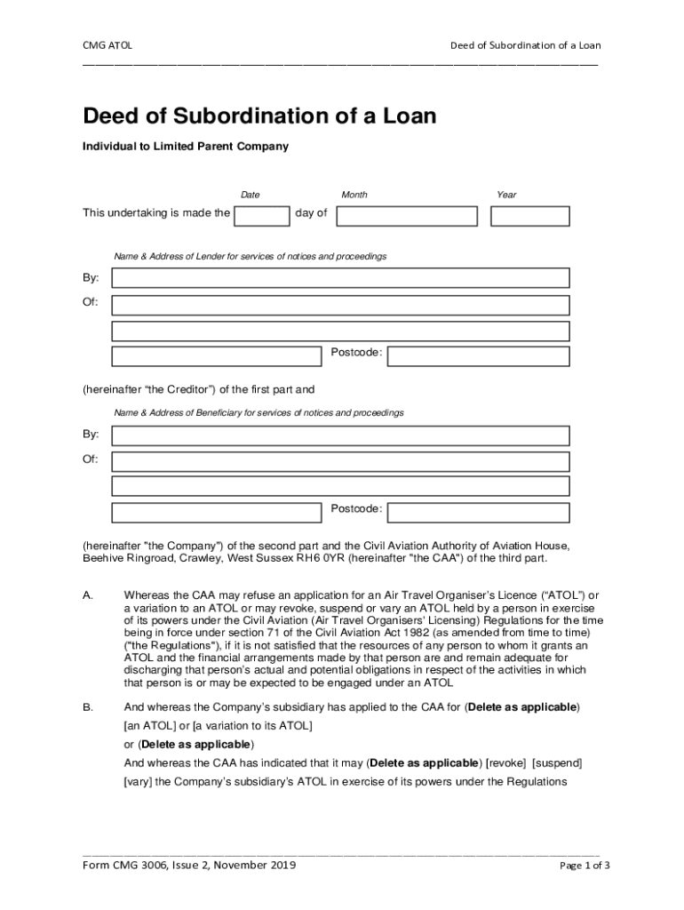 Fillable Online Subordination Agreement - Form A - Existing Deed of Trust to ... Fax Email Print ...