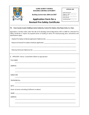 Fillable Online Application Form for a Revised Fire Safety Certificate ...