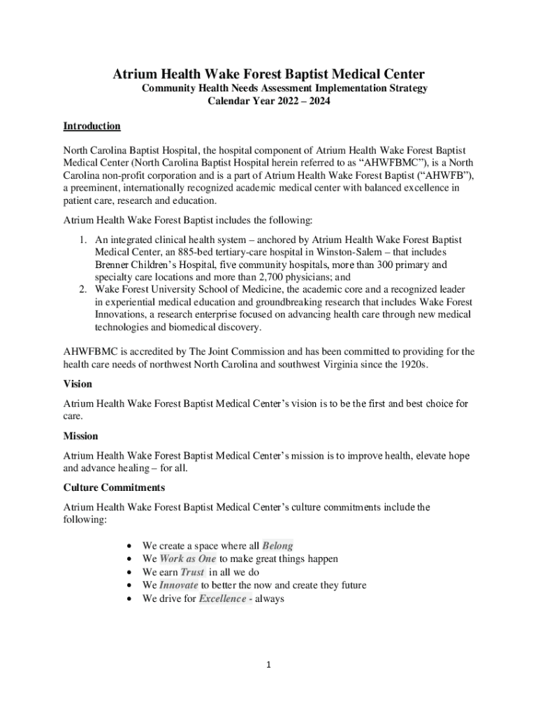 Fillable Online Atrium Health Wake Forest Baptist High Point Medical ...