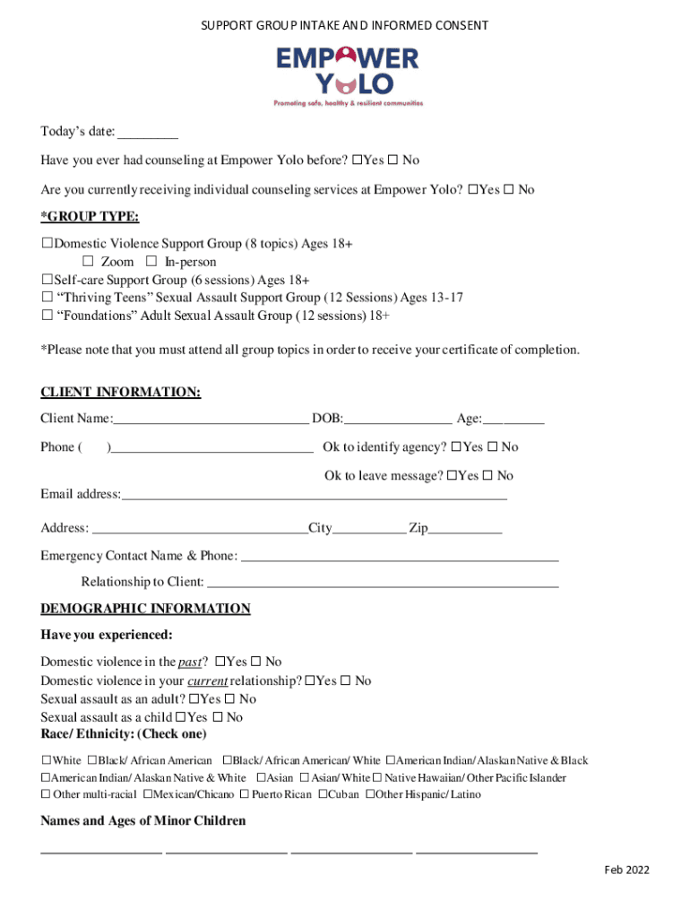 Fillable Online support group intake and informed consent Fax Email ...