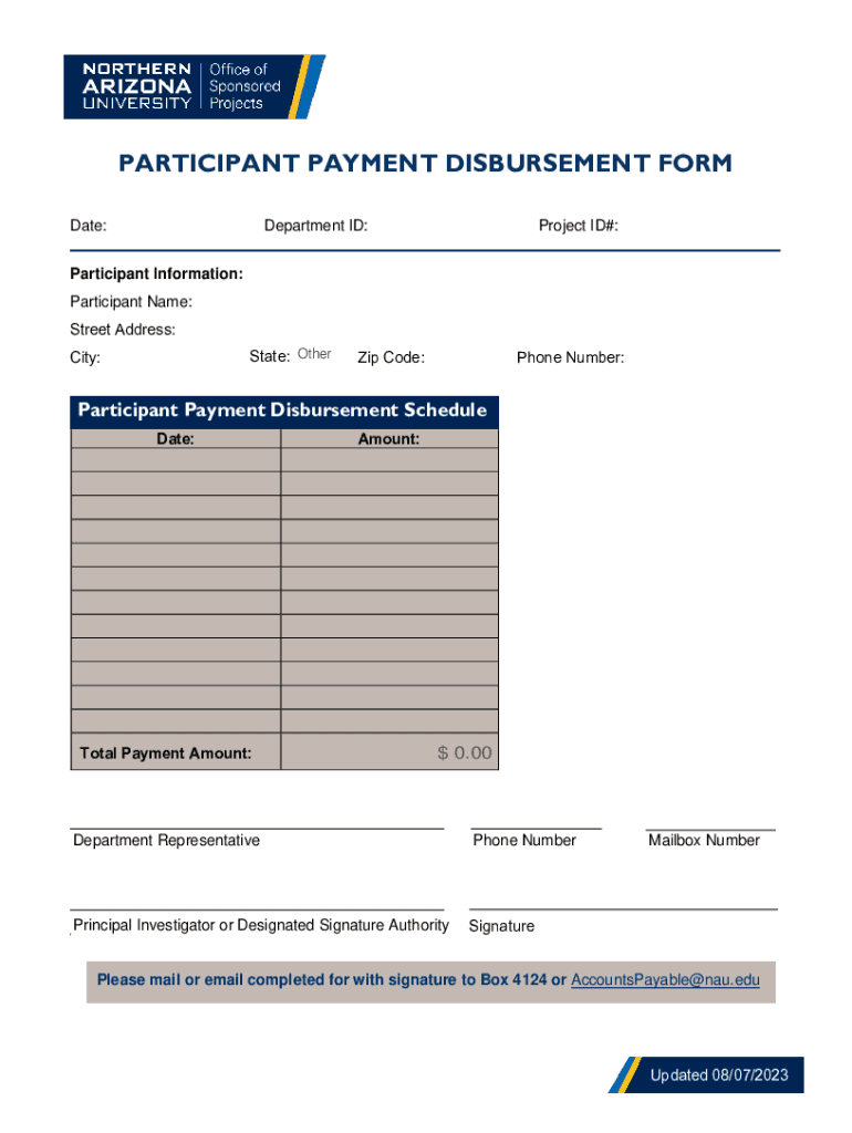Fillable Online PARTICIPANT PAYMENT DISBURSEMENT FORM Fax Email Print ...