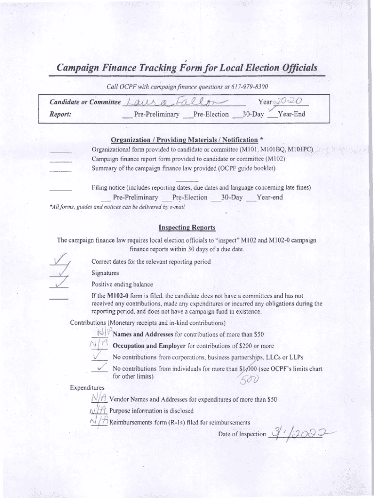 Fillable Online Campaign Finance Tracking Form for Local Election ...