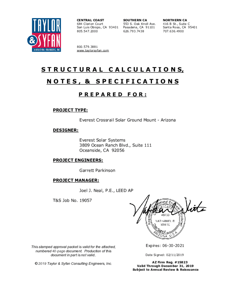 Fillable Online T&S STRUCTURAL - 684 Clarion Ct, San Luis Obispo ...