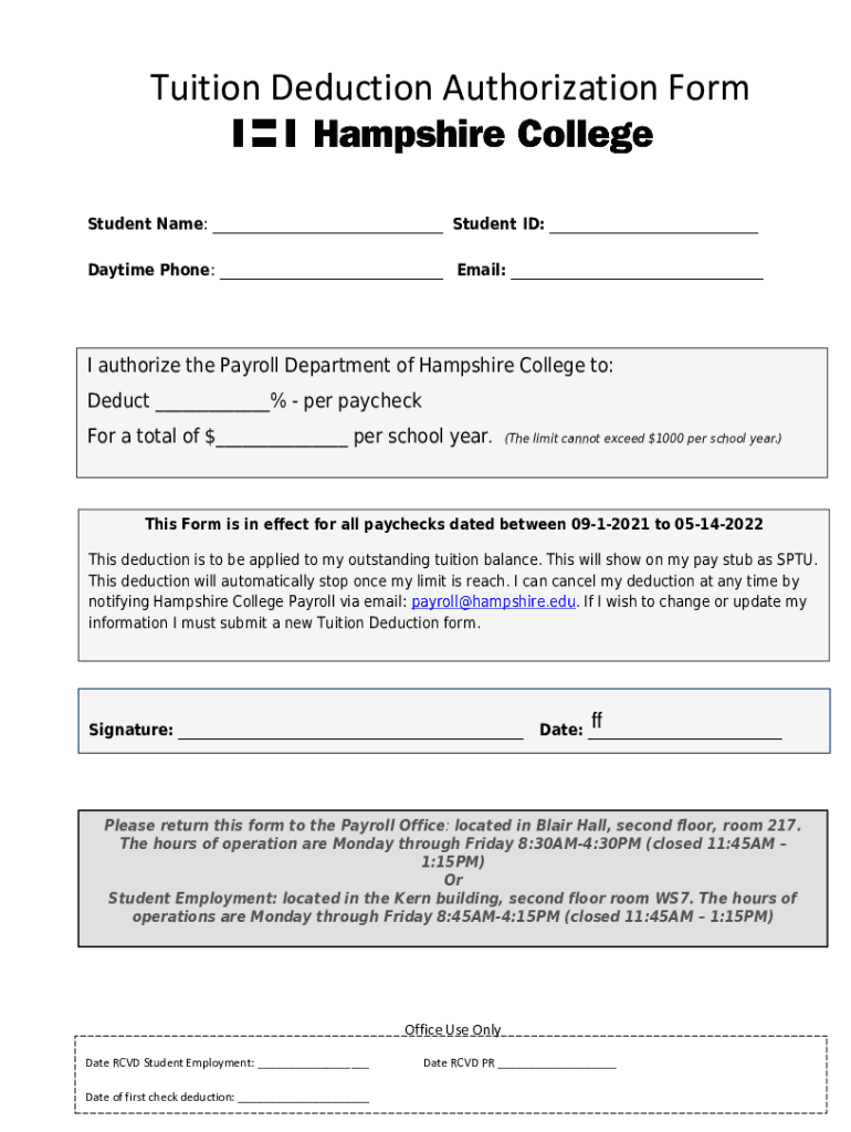Fillable Online Tuition Deduction Authorization Form Fax Email Print ...