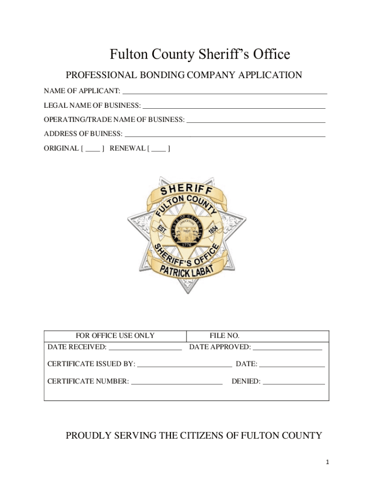 Fillable Online Bail Recovery Agent Application - Fulton County Sheriff's Office Fax Email Print ...