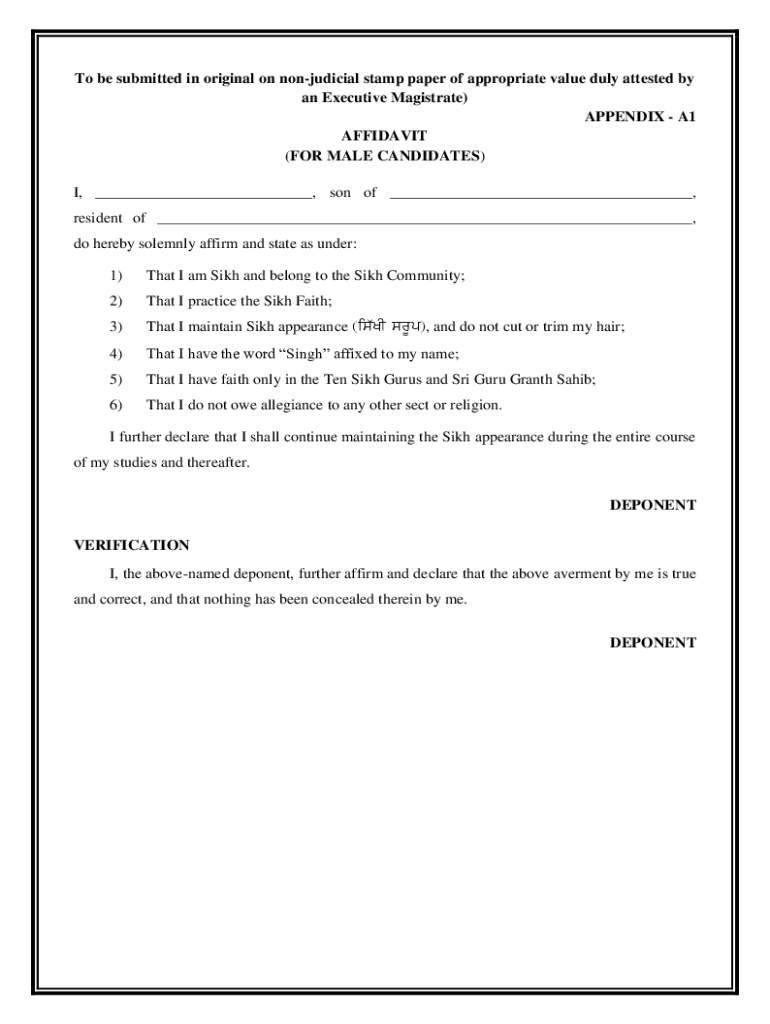 Fillable Online AFFIDAVIT (On Non-Judicial Stamp Paper of requisite ...