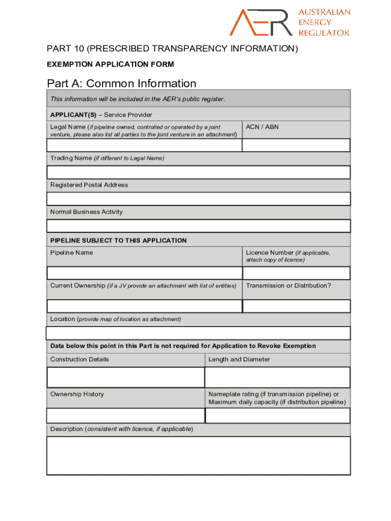 Fillable Online Part 10 - Prescribed Transparency Information Exemption ...