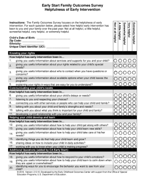 Fillable Online Early Start Family Outcomes Survey Helpfulness of Early ...