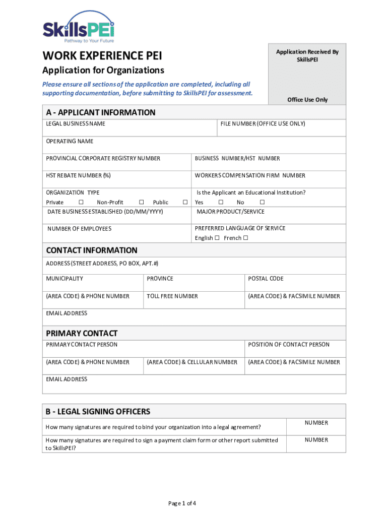 Fillable Online PEI Workforce Application Form Fax Email Print - pdfFiller