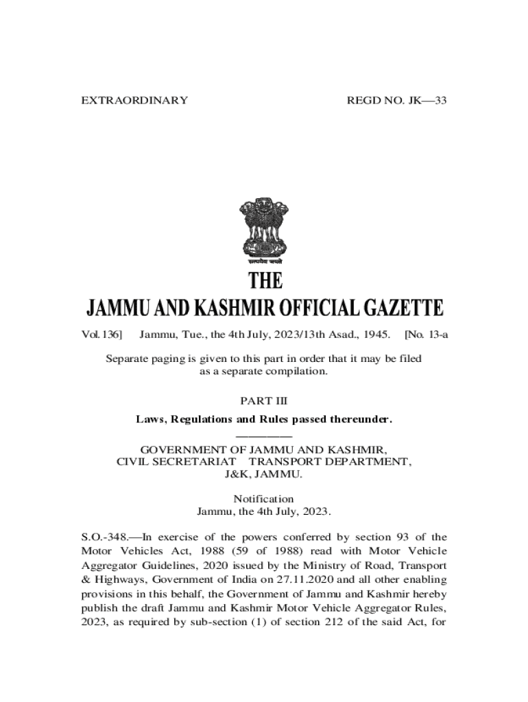 Fillable Online extraordinary regd no. jk-33 Fax Email Print - pdfFiller