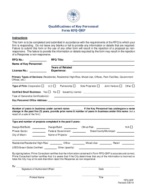 Fillable Online Qualifications of Key Personnel Form RFQ-QKP Fax Email ...
