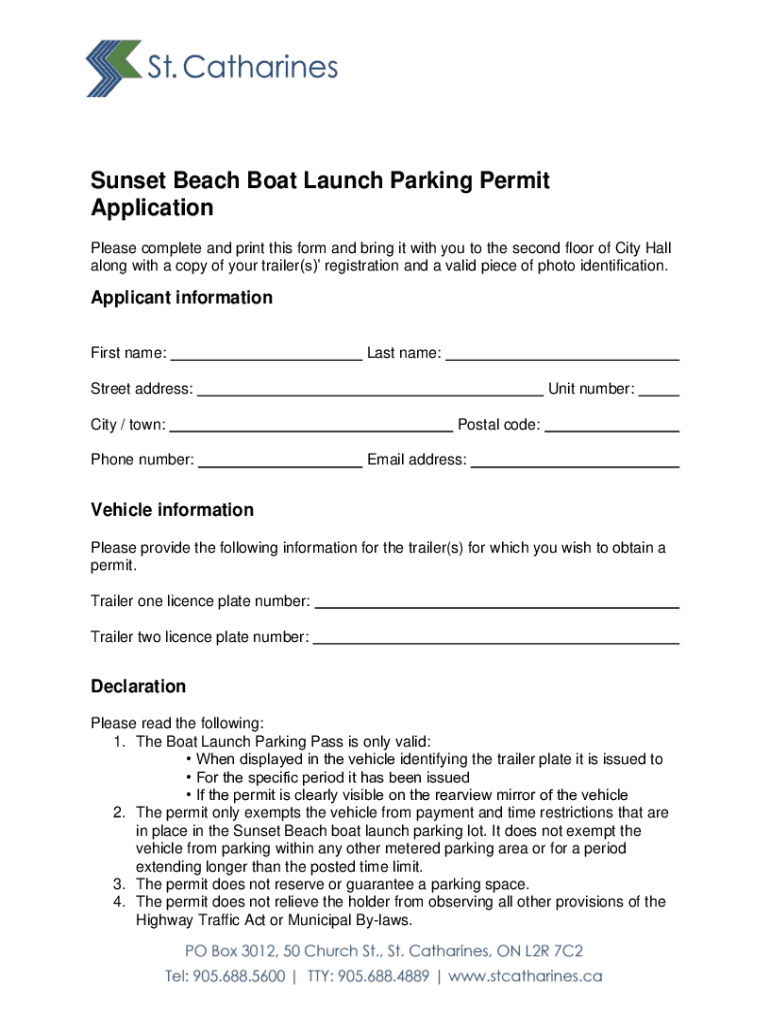 Fillable Online Sunset Beach Boat Launch Parking Permit Application Fax Email Print - pdfFiller