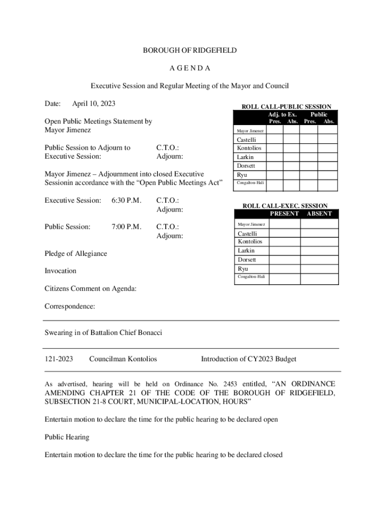 Fillable Online Fillable Online BOROUGH OF RIDGEFIELD A G E N D A ...