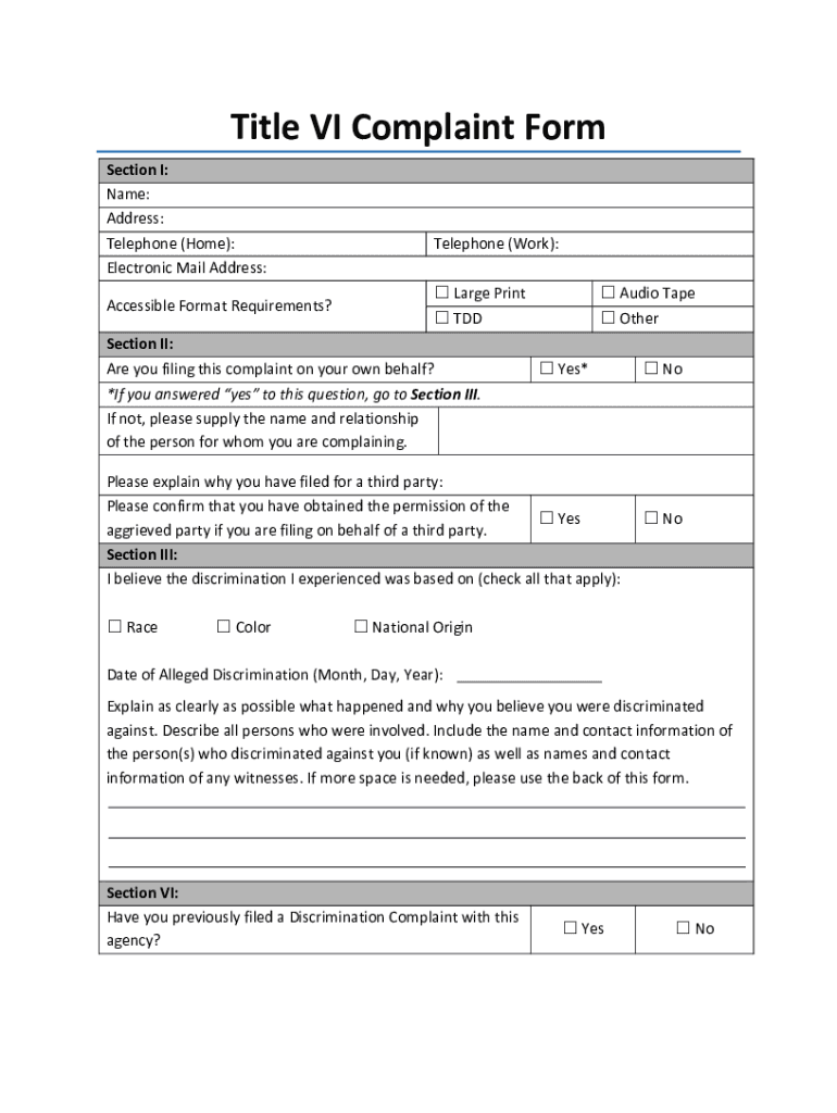 Fillable Online Fillable Online Title VI Complaint Form - fsl.org Fax ...