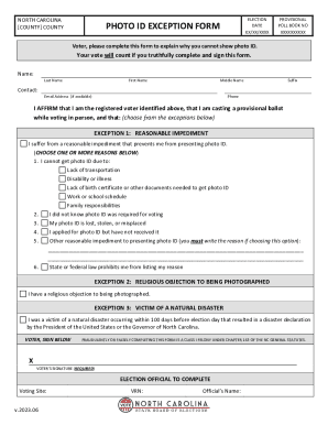 Fillable Online PHOTO ID EXCEPTION FORM Fax Email Print - pdfFiller