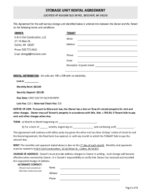 Fillable Online Free Storage Rental Agreement Template Fax Email Print ...