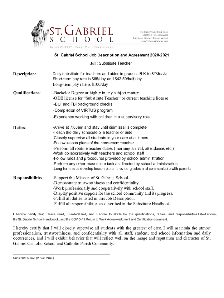 Fillable Online Substitute Teacher Job Description.pdf Fax Email Print ...