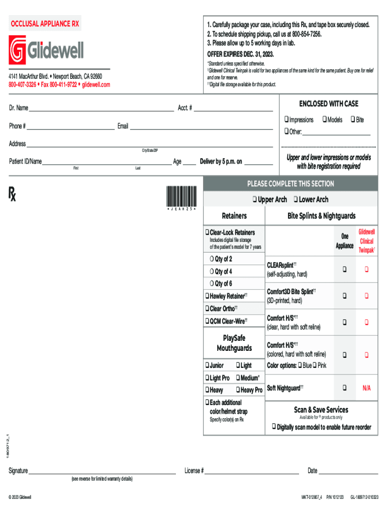 Fillable Online OCCLUSAL APPLIANCE RX Fax Email Print - pdfFiller