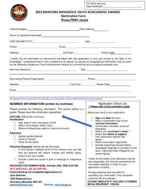 Fillable Online Celebrating Indigenous Youth Leadership and Achievements Fax Email Print - pdfFiller