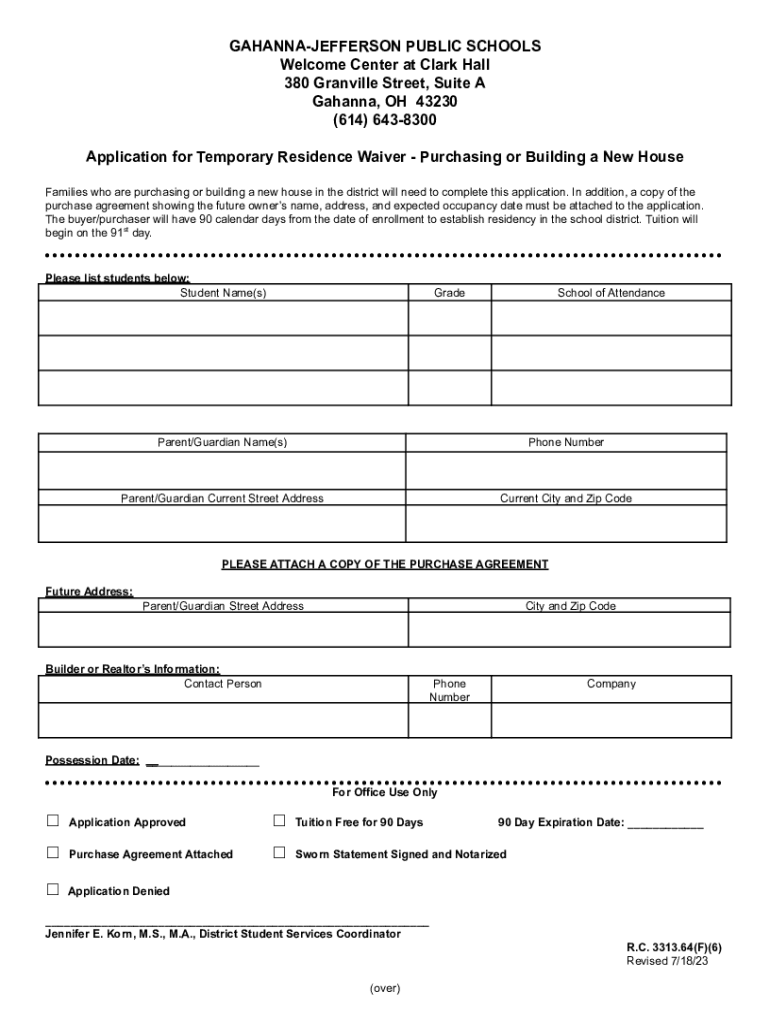Fillable Online Application for Temporary Residence Waiver - Purchasing ...