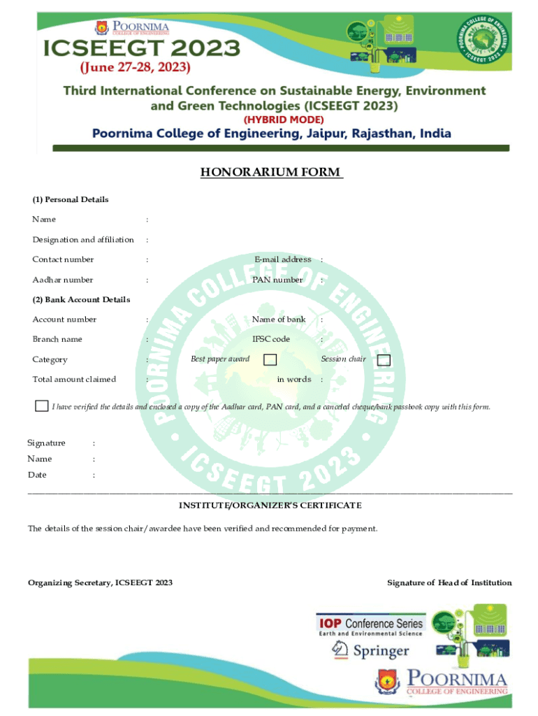 Fillable Online HONORARIUM FORM Fax Email Print - pdfFiller