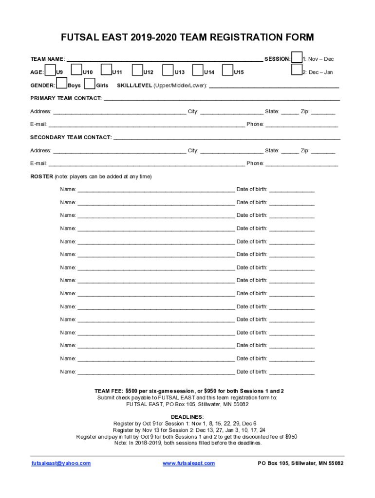 Fillable Online team registration form Fax Email Print - pdfFiller