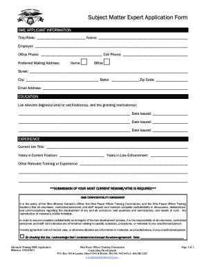 Fillable Online Ohio Subject Matter Expert Application Form - Peace ...