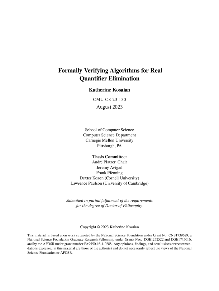 Fillable Online Reports Archive Adm Cs Cmu Formally Verifying Algorithms For Real Quantifier 