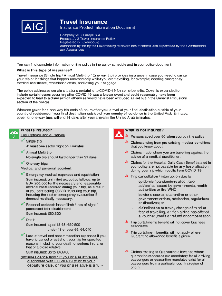 Fillable Online +353 1 208 1400. AIG Europe SA Ireland branch is ...