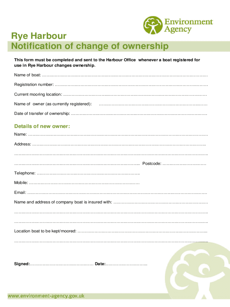 Fillable Online Rye Harbour: boat registration and application forms ...